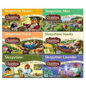 celestial seasonings sleepytime herbal tea variety pack, caffeine free, 20 tea bags box, (pack of 6)