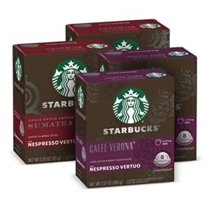 starbucks by nespresso dark roast variety pack coffee (32-count single serve capsules, compatible with nespresso vertuo line system)