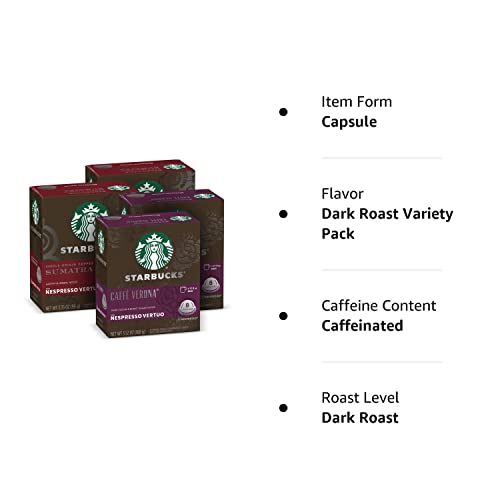 Starbucks by Nespresso Dark Roast Variety Pack Coffee (32-count single serve capsules, compatible with Nespresso Vertuo Line System)