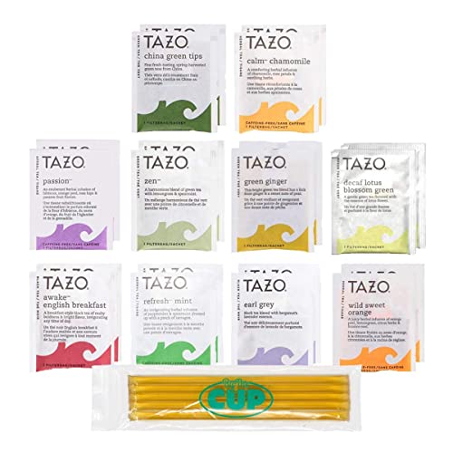 Tazo Tea Bags Sampler Variety Gift Box with By The Cup Honey Sticks, 10 Different Flavors, 20 Count