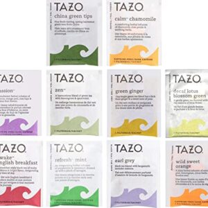 Tazo Tea Bags Sampler Variety Gift Box with By The Cup Honey Sticks, 10 Different Flavors, 20 Count