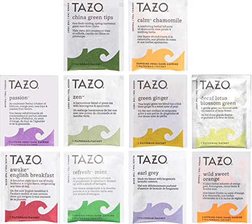 Tazo Tea Bags Sampler Variety Gift Box with By The Cup Honey Sticks, 10 Different Flavors, 20 Count