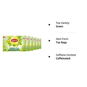 Lipton Decaffeinated Green Tea Bags for Health and Wellness, Hot or Iced, 40 Tea Bags (Pack of 6)