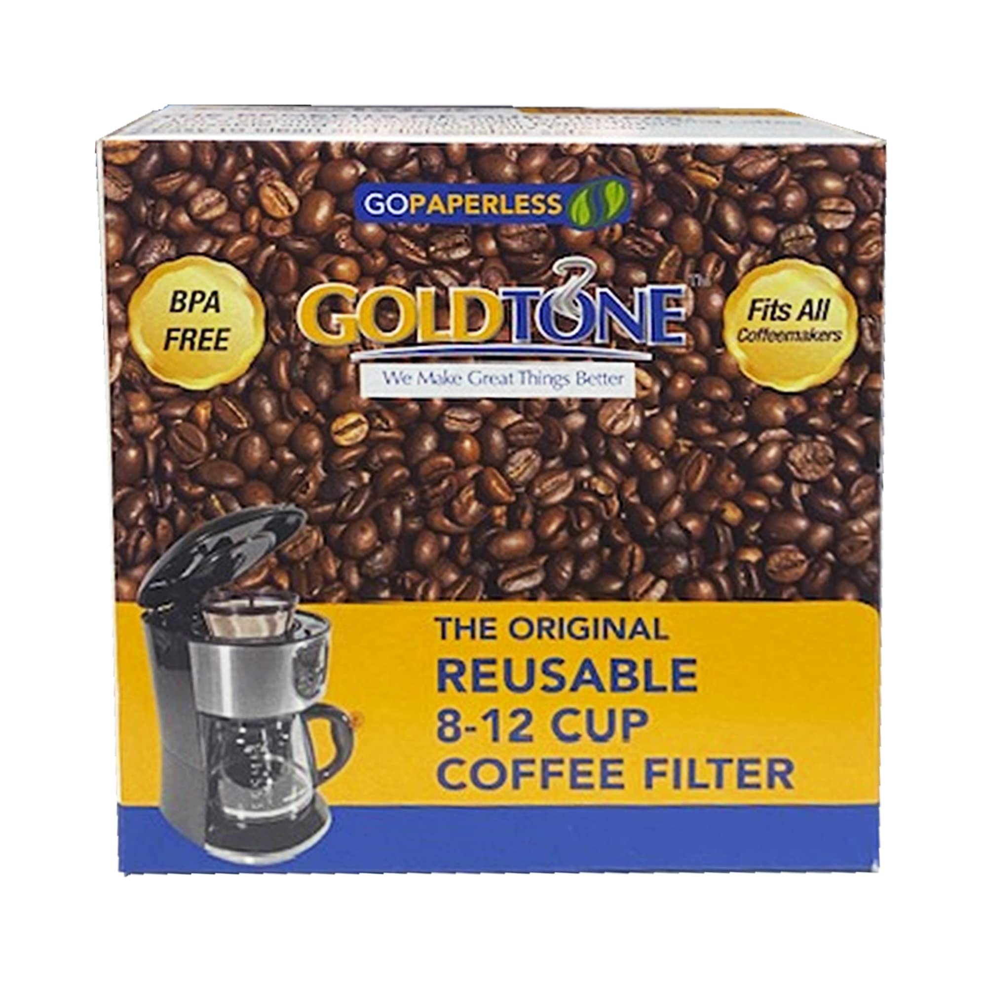 GOLDTONE Reusable 8-12 Cup Basket Coffee Filter fits Black and Decker Makers and Brewers, Replaces your Paper Coffee Filters, BPA-Free