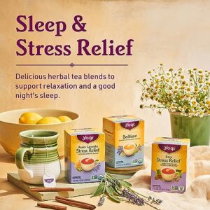 Yogi Tea Honey Lavender Stress Relief Tea - 16 Tea Bags per Pack (4 Packs) - Organic Chamomile Lavender Tea - Includes Lemon Balm, Lemongrass, Spearmint Leaf, Peppermint Leaf, Honey Flavor & More