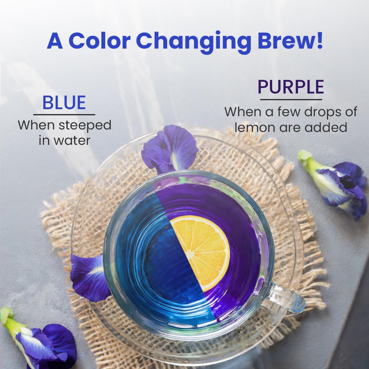 BLUE TEA - Butterfly Pea Flower - 30 Pyramid Tea Bags | For Food, Iced Tea, Cooler, Cocktails, Mocktails | Caffeine Free Herbal Tea l Gluten Free, NON-GMO