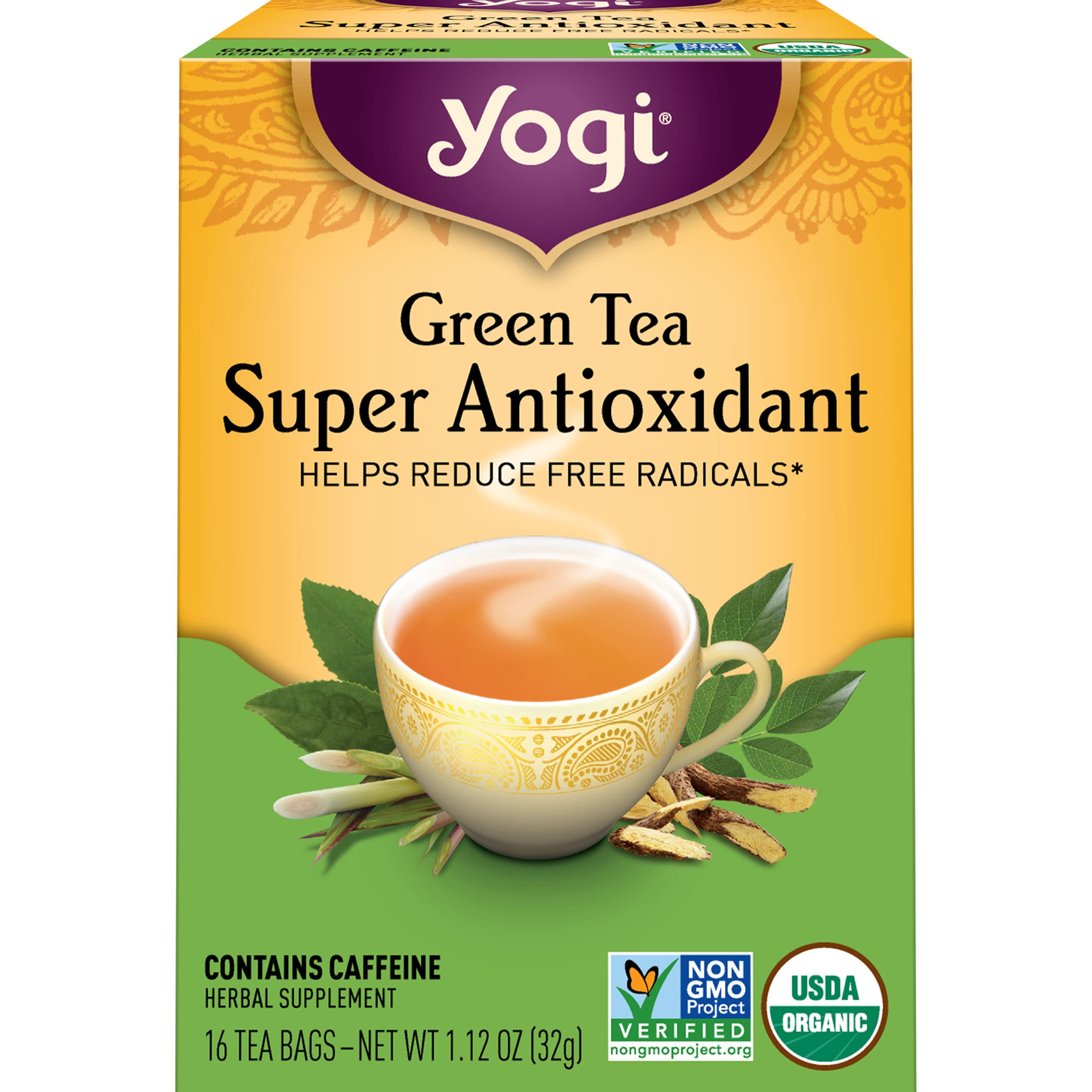 Yogi Tea Green Tea Super Antioxidant Tea - 16 Tea Bags per Pack (4 Packs) - Organic Green Tea for Antioxidant Support - Includes Green Tea Leaf, Licorice Root, Jasmine Green Tea Leaf & More