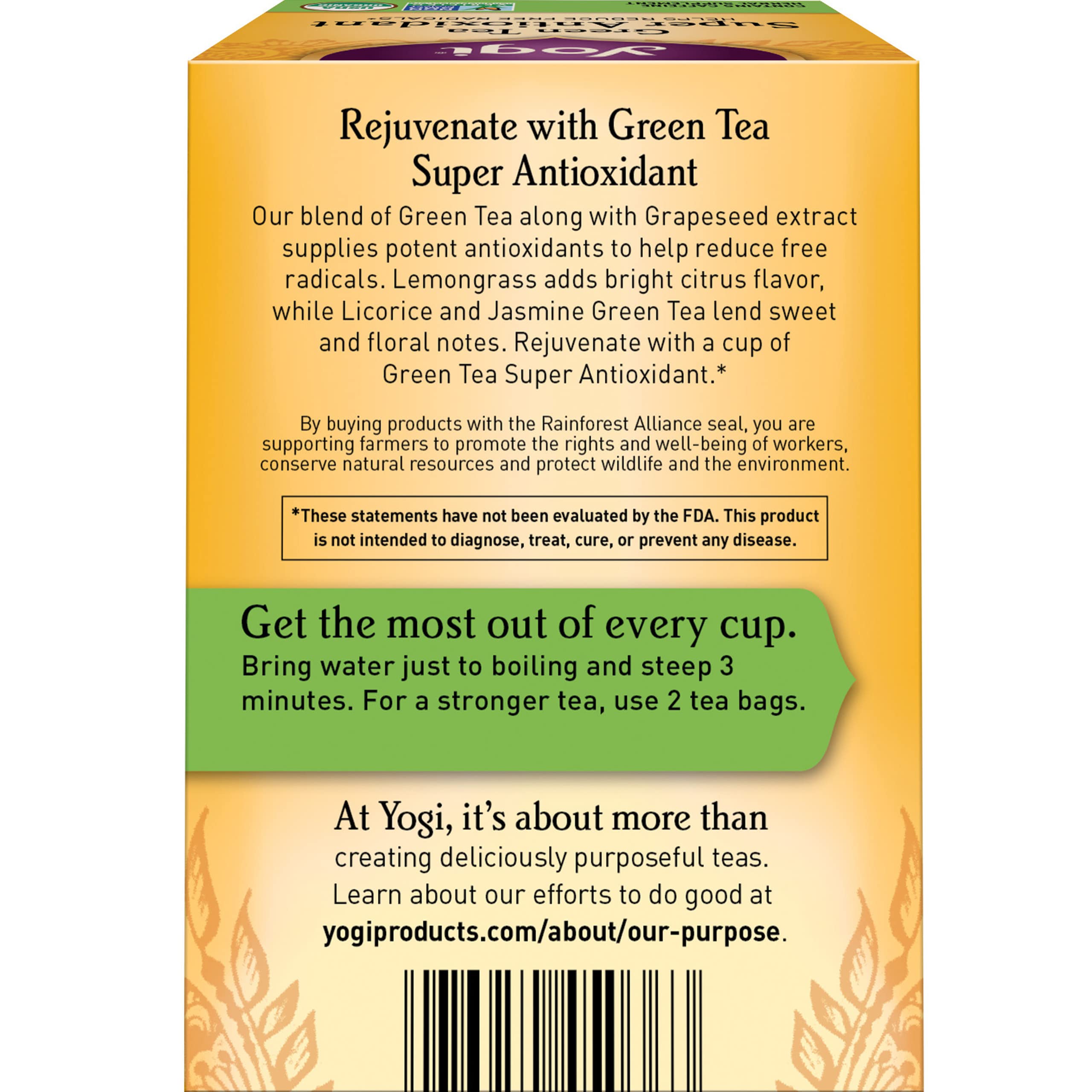 Yogi Tea Green Tea Super Antioxidant Tea - 16 Tea Bags per Pack (4 Packs) - Organic Green Tea for Antioxidant Support - Includes Green Tea Leaf, Licorice Root, Jasmine Green Tea Leaf & More