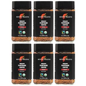 mount hagen 3.53oz organic freeze dried instant coffee - 6 pack | eco-friendly coffee made from organic medium roast arabica beans | fair-trade coffee instant [6 x 3.53oz jar]