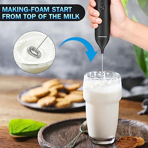 LUUKMONDE Milk Frother Handheld with USB Type-C Rechargeable, Electric Drink Mixer with Stainless Steel Whisk, 14000RPM Motor Foam Maker for Latte, Matcha Tea, Cappuccino, Hot Chocolate, Black