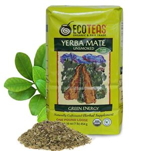 ecoteas - organic unsmoked yerba mate tea pure loose leaf 1lb detox hi caf energy