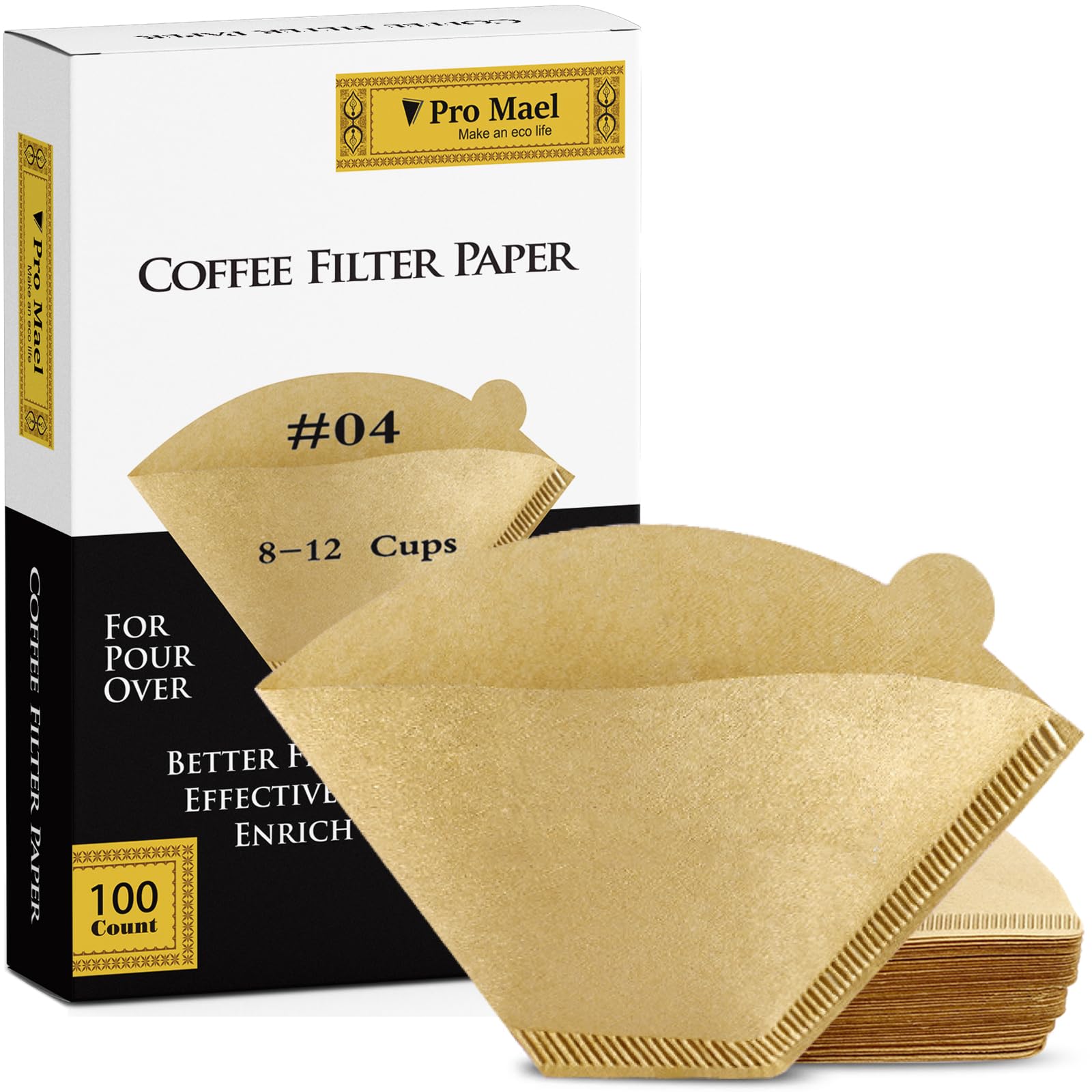 Pro Mael #4 Cone Coffee Filters Paper Disposable for Pour Over and Drip Coffee Maker, Better Filtration No Blowouts, Made from Unbleached Natural Filter Paper (100 Count)