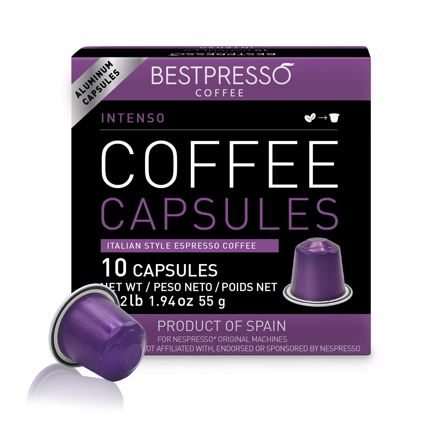 Bestpresso Coffee for Nespresso Original Machine 120 Aluminum pods Certified Genuine Espresso Intenso Blend(High Intensity), Pods Compatible with Nespresso Original