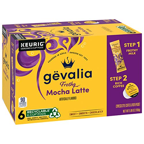 Gevalia Frothy 2-Step Mocha Latte Espresso K-Cup Coffee Pods & Froth Packets Kit, 6 Count (Pack of 6)