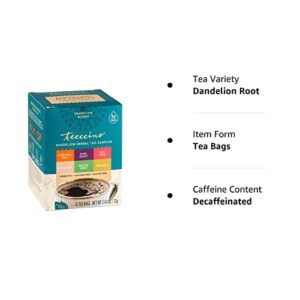 Teeccino Dandelion Tea Sampler – Caramel, Coconut, Dark Roast, Mocha Mint, Red Chai, Turmeric – Roasted Herbal Tea That’s Caffeine Free & Prebiotic with Detoxifying Dandelion, 12 Tea Bags