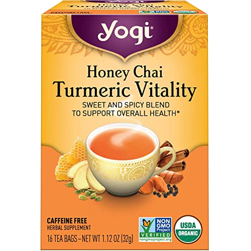 Yogi Tea Honey Chai Turmeric Vitality Tea - 16 Tea Bags per Pack (4 Packs) - Organic Tea to Support Overall Health - Includes Cinnamon Bark, Turmeric Root, Cardamom Pod, Ginger Root & More