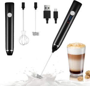 milk frother handheld, dallfoll usb rechargeable electric foam maker for coffee, 3 speeds mini milk foamer drink mixer with 2 whisks for bulletproof coffee frappe latte cappuccino hot chocolate