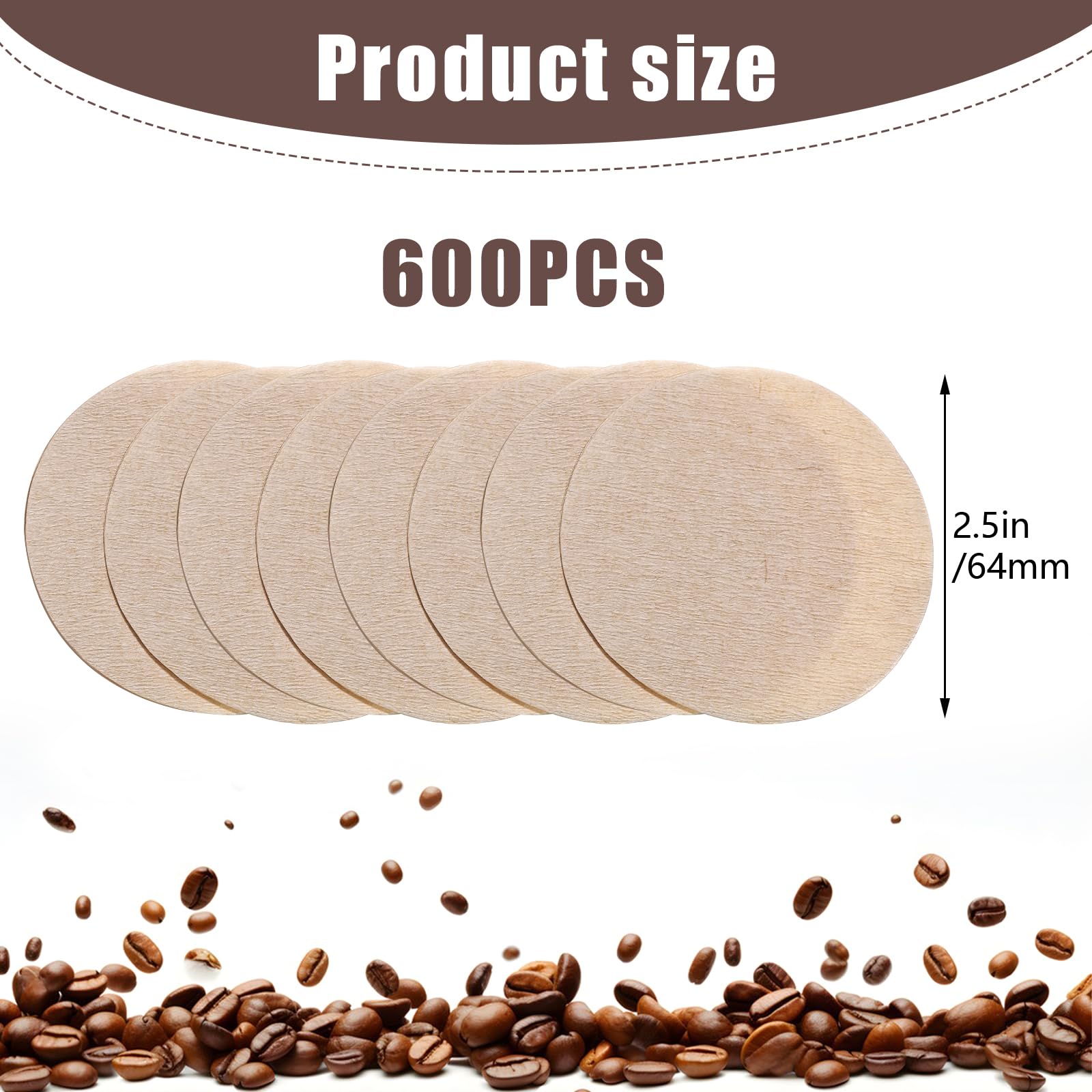 600 PCS Unbleached Coffee Filters Replacement Round Coffee Filters Disposable Paper Filters