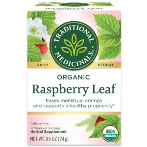 traditional medicinals organic raspberry leaf herbal tea, eases menstrual cramps & supports healthy pregnancy (pack of 2) - 32 tea bags