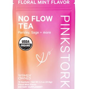 Pink Stork No Flow - Organic Sage Tea to Dry Up Breast Milk Supply and Decrease Milk Production, Stop Breastfeeding, Wean Lactation Naturally, Postpartum Essentials - 15 Sachets