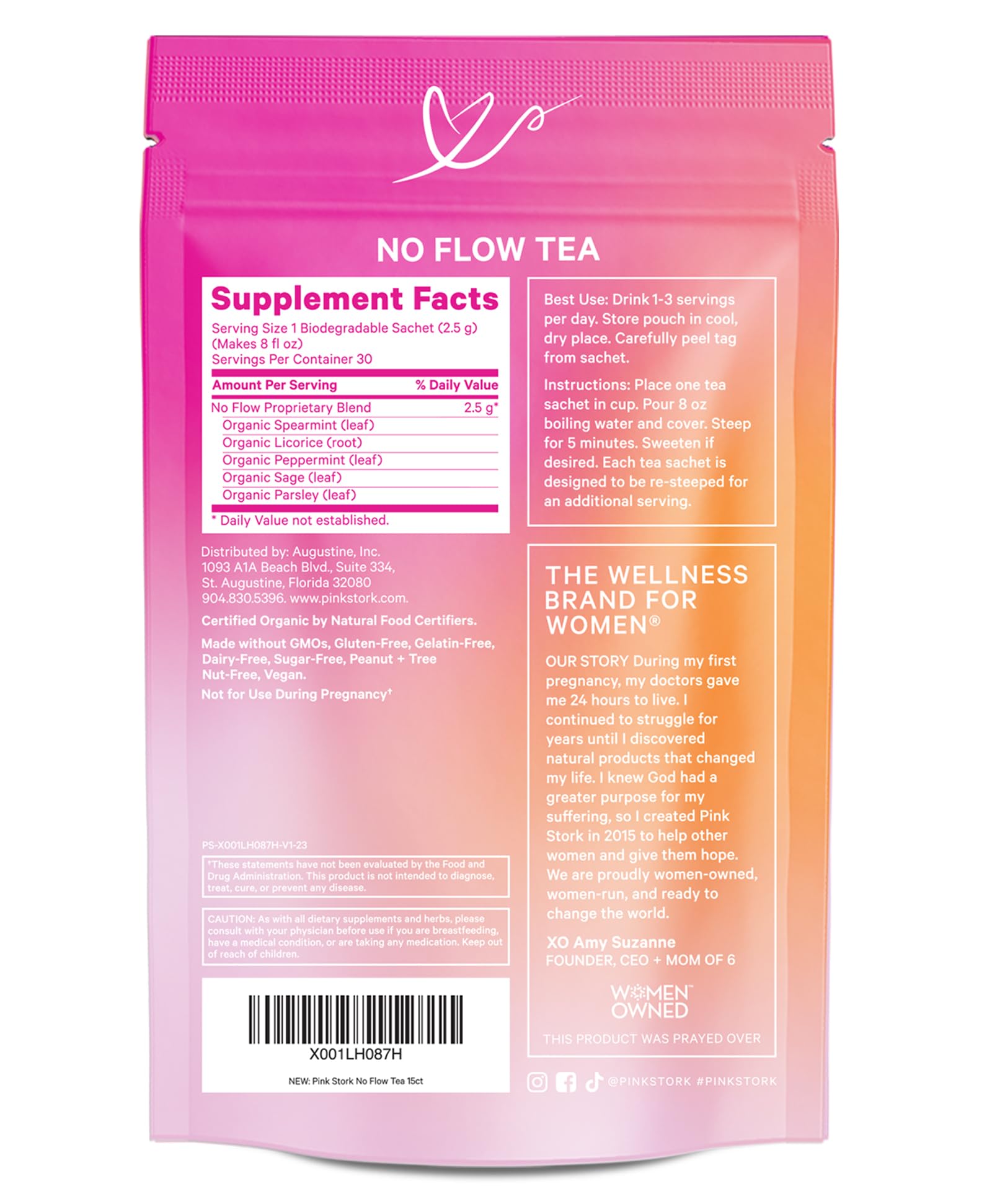 Pink Stork No Flow - Organic Sage Tea to Dry Up Breast Milk Supply and Decrease Milk Production, Stop Breastfeeding, Wean Lactation Naturally, Postpartum Essentials - 15 Sachets