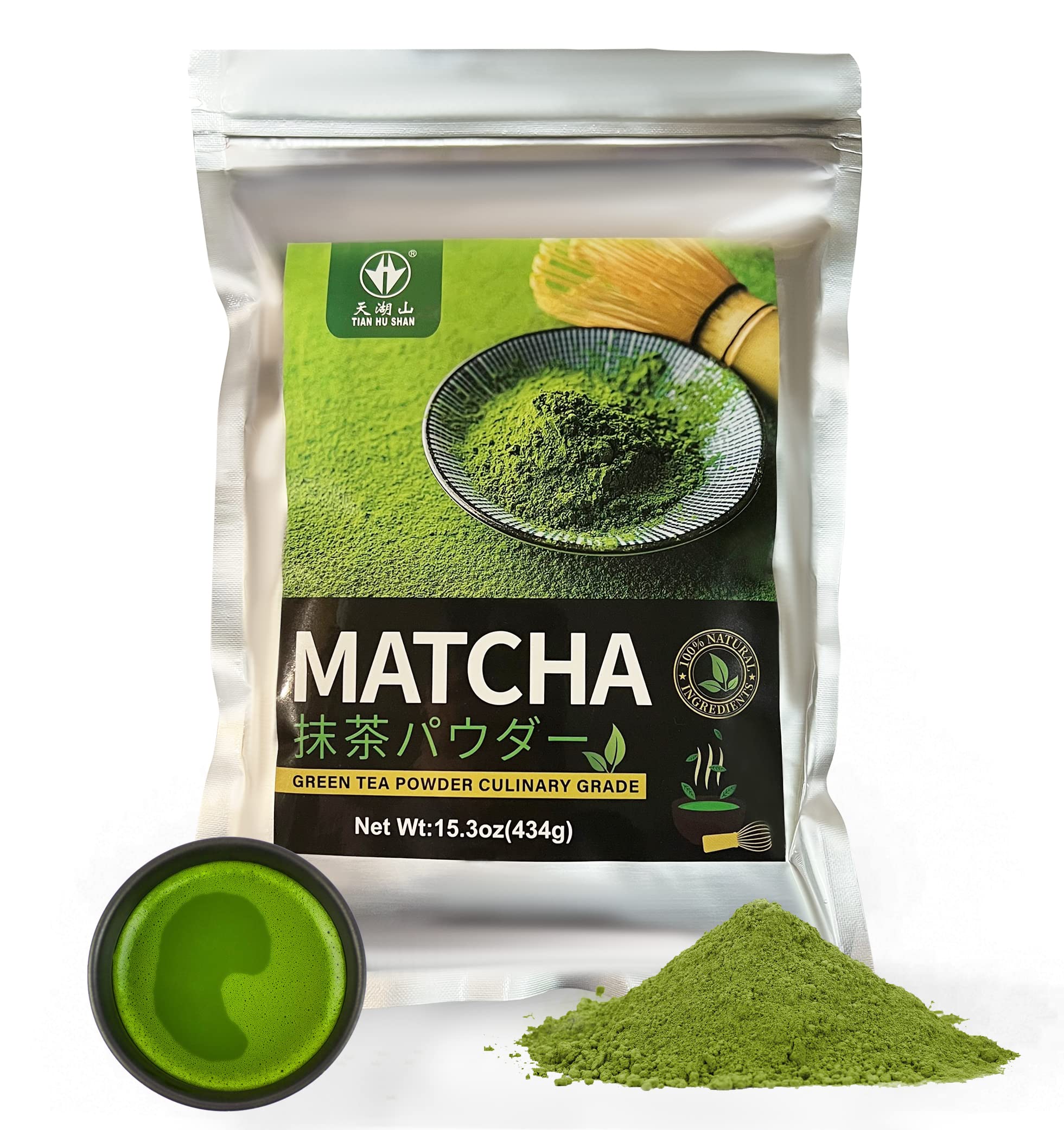 TIAN HU SHAN Matcha Green Tea Powder 15.3oz/434g, Starter Matcha Culinary For Lattes, Cooking, Baking