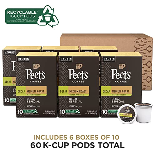 Peet's Coffee, Medium Roast Decaffeinated Coffee K-Cup Pods for Keurig Brewers - Decaf Especial 60 Count (6 Boxes of 10 K-Cup Pods)