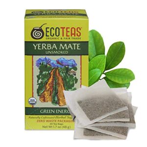 ecoteas organic unsmoked yerba mate tea bags - 24 count, 1.7 oz - organic detox tea - hi caf tea - clean yerba mate energy burst - ecoteas yerba mate