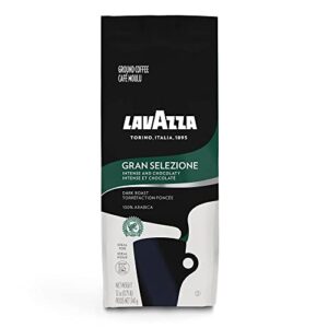 lavazza gran selezione ground coffee blend, dark roast, 12-oz bags (pack of 6) authentic italian, 100% arabica, blended and roasted in italy, non gmo, rainforest alliance certified & 100% sustainably