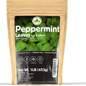 peppermint tea 1lb (16oz), cut & sifted | strong & fresh | non-irradiated, 200+ cups, peppermint loose leaf herbal tea (mentha piperita) | mint tea | bulk 1 lb. large resealable bag