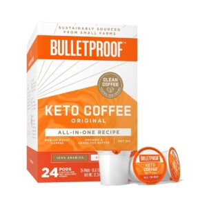 bulletproof keto coffee pods, 24 ct, all-in-one recipe, 100% arabica medium roast, mct oil, organic & grass-fed butter