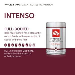 illy caffe Whole Bean Coffee - Perfectly Roasted Whole Coffee Beans – Intenso Dark Roast - Warm Notes of Cocoa & Dried Fruit – Full-Bodied - 100% Arabica Coffee - No Preservatives – 8.8 Ounce, 6 Pack