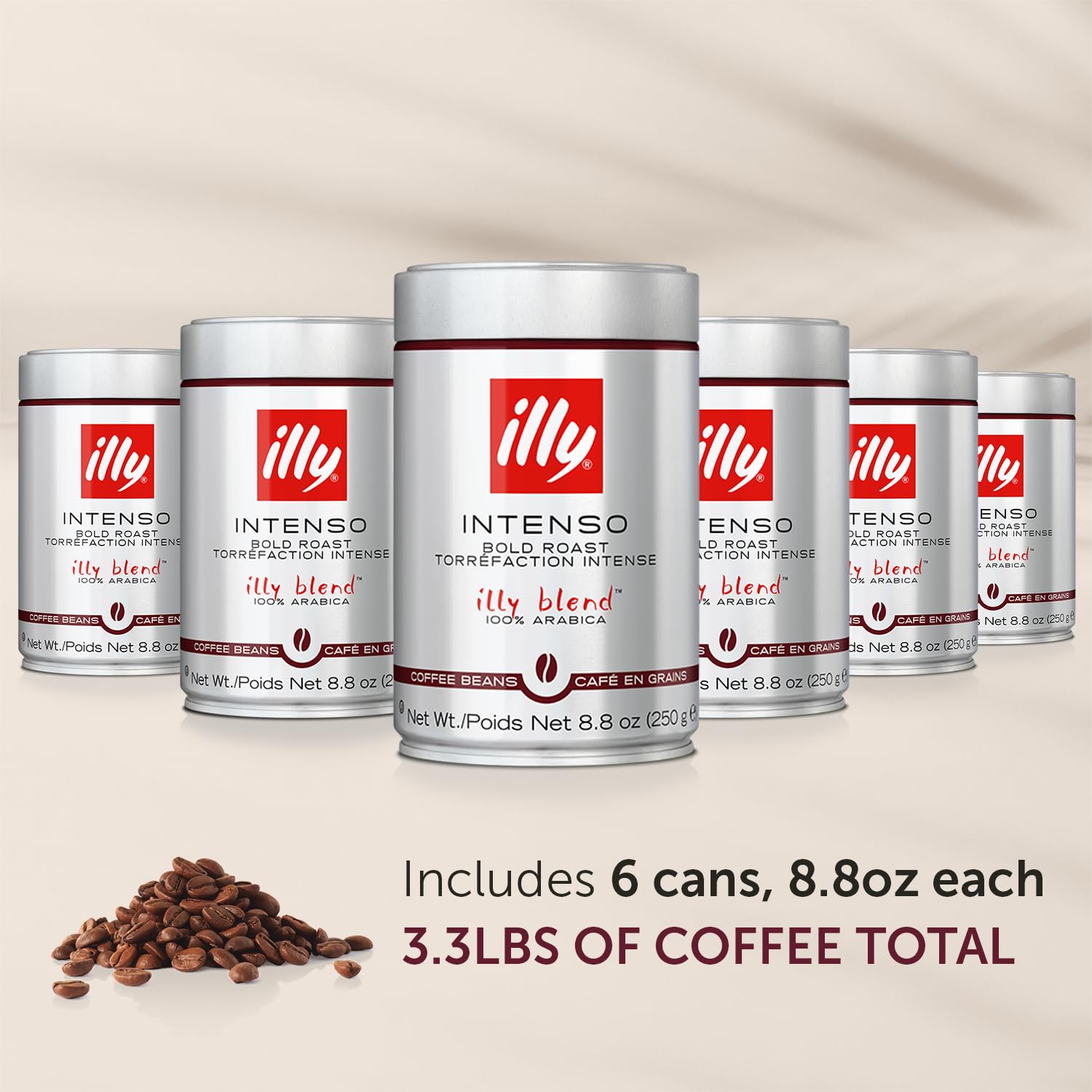 illy caffe Whole Bean Coffee - Perfectly Roasted Whole Coffee Beans – Intenso Dark Roast - Warm Notes of Cocoa & Dried Fruit – Full-Bodied - 100% Arabica Coffee - No Preservatives – 8.8 Ounce, 6 Pack