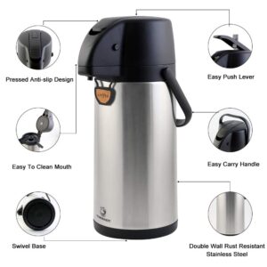 TOMAKEIT Airpot Coffee Carafe Thermal 3L(102 Oz) Insulated Stainless Steel Large Beverage Dispenser Lever Action For Hot/Cold Water