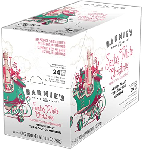 BARNIE'S COFFEE TEA CO. Single Serve K cups for Keurig Brewers Medium Roast Arabica Coffe Beans, Santa's White Christmas, 24 Count