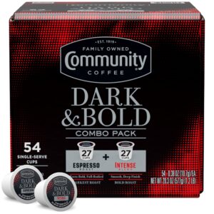 community coffee dark & bold variety 54 count coffee pods, extra dark roast compatible with keurig 2.0 k-cup brewers, 54 count (pack of 1)