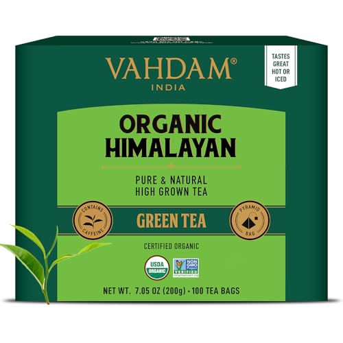 VAHDAM, Organic Green Tea Leaves From Himalayas (100 Green Tea Bags) USDA Organic, Non GMO, Gluten Free, High Grown | Whole Loose-Leaf Tea Bags | Resealable Ziplock Pouch