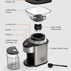 Electric Conical Burr Coffee Grinder, Adjustable Burr Mill with 19 Precise Grind Setting, Stainless Steel for Drip, Percolator, French Press, Espresso and Turkish Coffee Makers