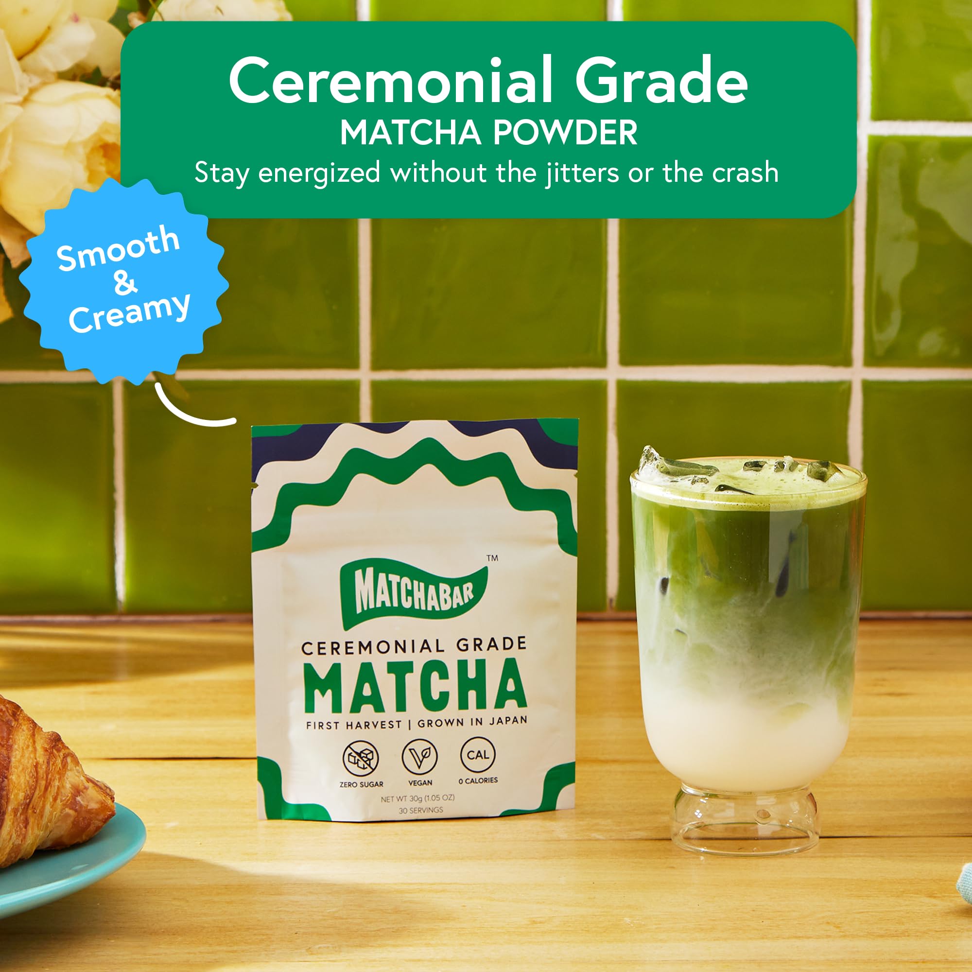 Matchabar Matcha Powder (30g) - Ceremonial Grade Authentic Japanese Matcha Green Tea Powder - Matcha Green Tea Powder Harvested in Japan - Matcha Tea Powder Latte - Zero Sugar, Vegan & 0 Calories