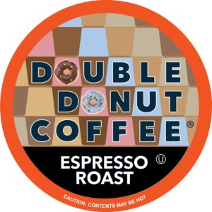 double donut dark roast coffee pods, espresso roast, strong coffee in recyclable single serve coffee pods for keurig coffee maker, 80 count