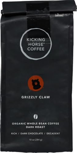 Kicking Horse Coffee, Grizzly Claw, Dark Roast, Whole Bean, 10 Oz - Certified Organic, Fairtrade, Kosher Coffee