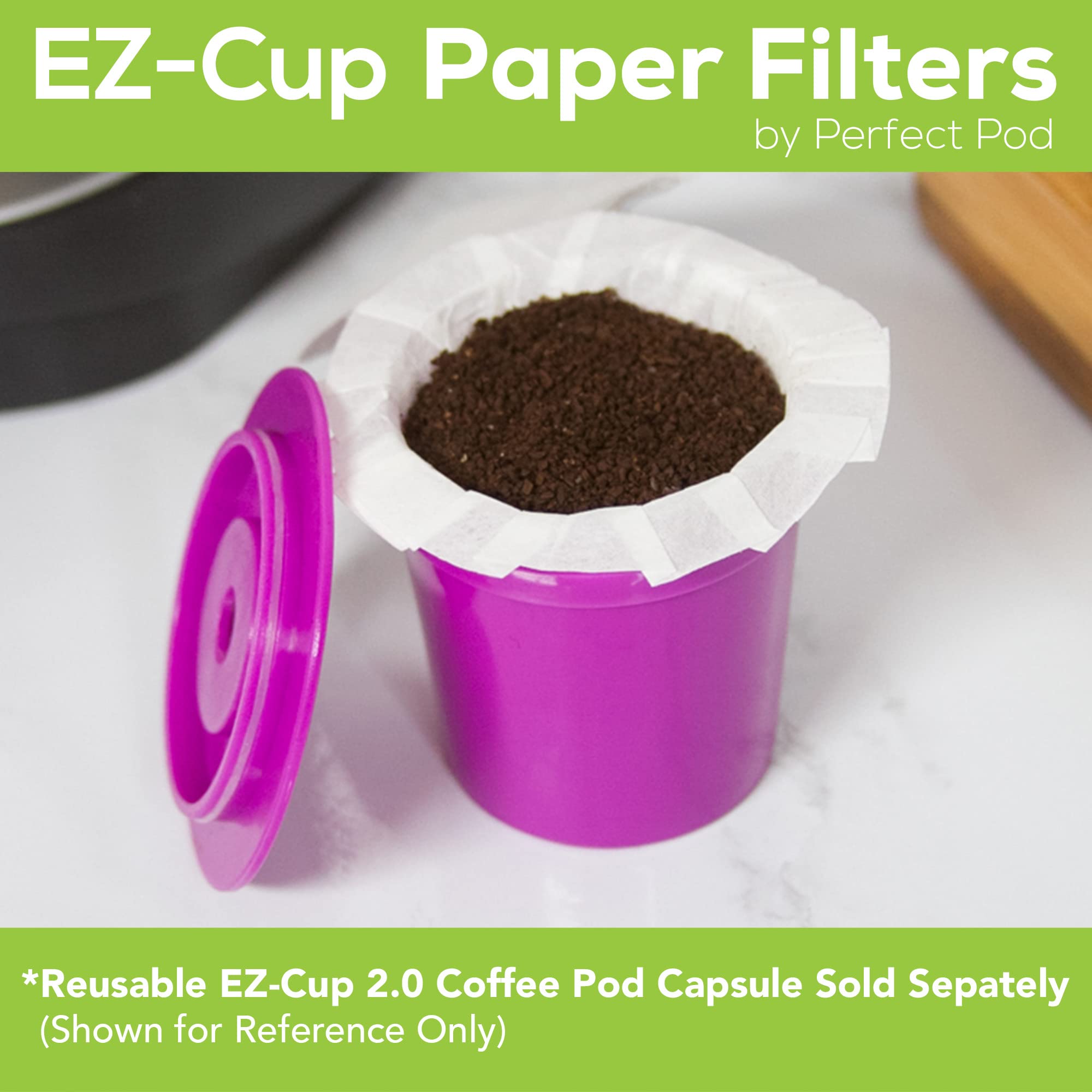 Perfect Pod EZ-Cup 2.0 Disposable Paper Coffee Filters for Single-Serve Reusable Coffee Pods Pod Capsule, 6-Pack (300-Ct)