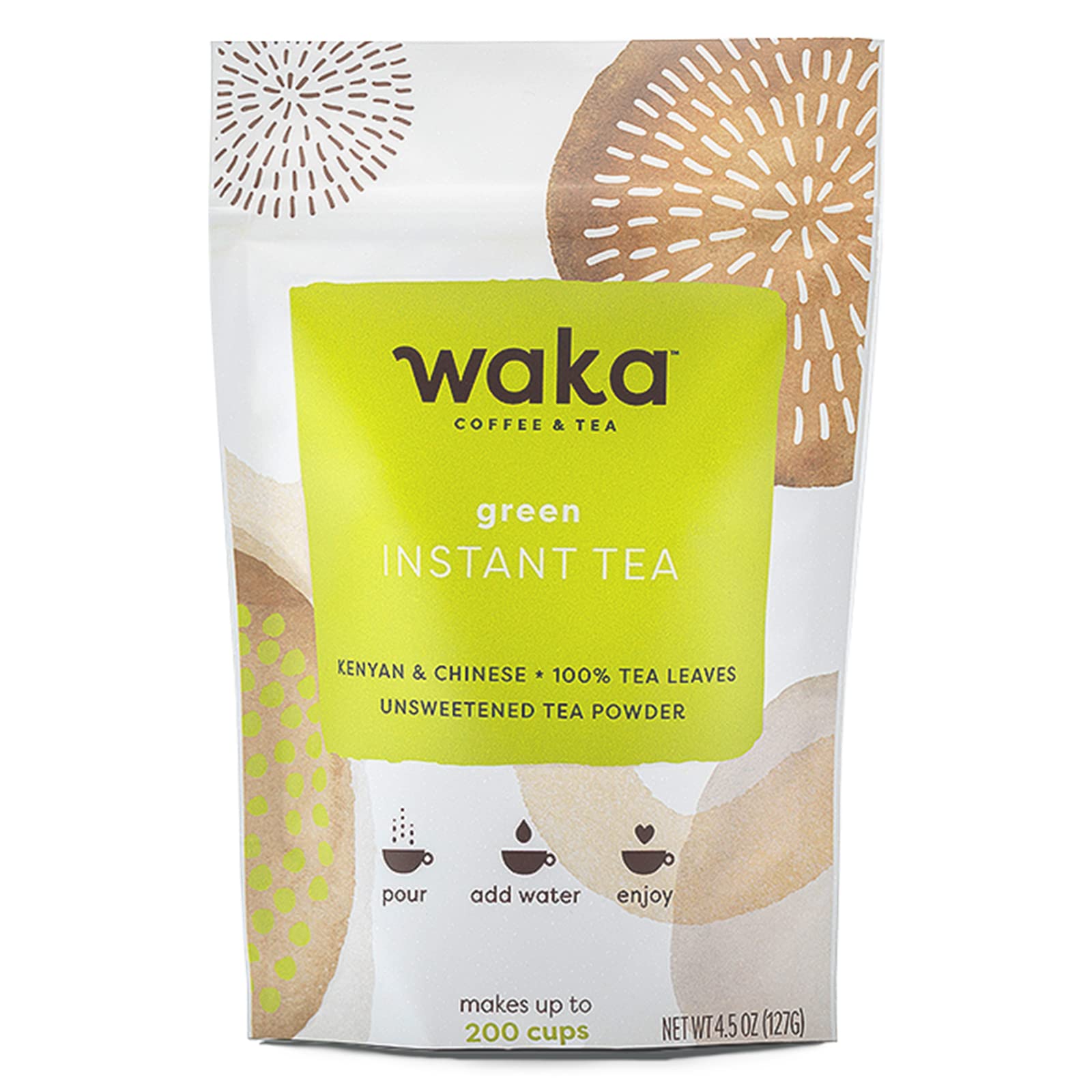 Waka Premium Instant Tea — Original Flavor Concentrated Green Tea Powder — No Sugar Added & Unsweetened — 100% Tea Leaves — 4.5 oz Bulk Bag for Hot or Iced Tea