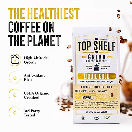 Organic Light Roast Whole Bean Coffee, The Best Espresso Beans from Peru - Fair Trade, Single Origin Mycotoxin & Mold Free Fresh Peruvian Purity | Super Healthy Arabica for Peak Performance - Low Acid