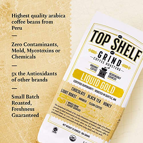 Organic Light Roast Whole Bean Coffee, The Best Espresso Beans from Peru - Fair Trade, Single Origin Mycotoxin & Mold Free Fresh Peruvian Purity | Super Healthy Arabica for Peak Performance - Low Acid