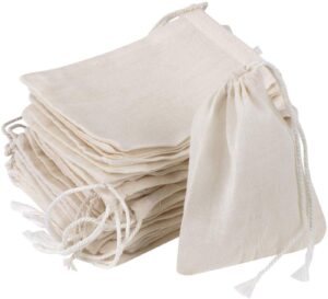 giyomi 20 pcs muslin drawstring bags,natural unbleached cotton straining herbs cheesecloth bags, coffee tea brew bags, soup gravy broth stew bags, bone broth brew bags,spice bags, 4 x 3 inches