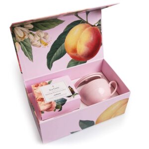 Tea Forte Jardin Gift Set with Pink Cafe Cup, Tea Tray and 10 Handcrafted Pyramid Tea Infuser Bags