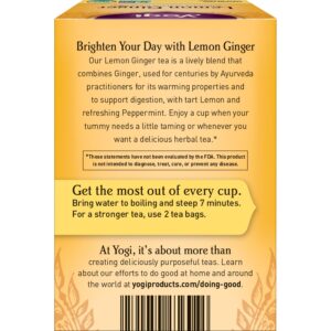 Yogi Tea Lemon Ginger Tea - 16 Tea Bags per Pack (4 Packs) - Organic Ginger Root Tea to Support Healthy Digestion - Includes Lemongrass, Lemon Flavor, Licorice Root, Lemon Peel & More