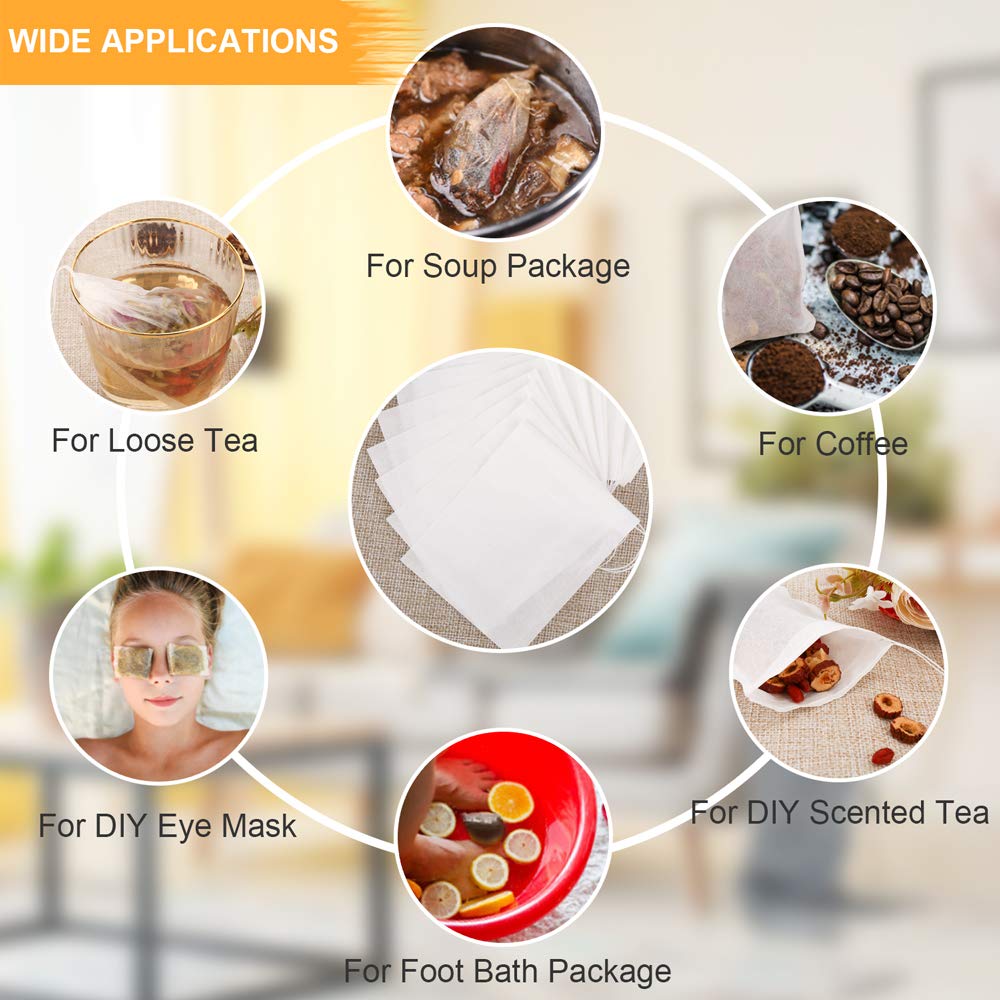 100PCS Tea Filter Bags, Disposable Tea Bags for Loose Leaf Tea, Drawstring Empty Tea Infuser, BetyBedy Tea Steeper, Natural Wood Pulp Paper Material, 1-Cup Capacity（3.15 x 3.94 inch）