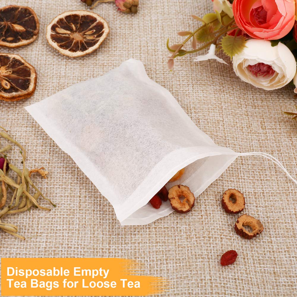 100PCS Tea Filter Bags, Disposable Tea Bags for Loose Leaf Tea, Drawstring Empty Tea Infuser, BetyBedy Tea Steeper, Natural Wood Pulp Paper Material, 1-Cup Capacity（3.15 x 3.94 inch）